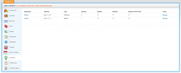 SalesWarp product locations interface - SalesWarp