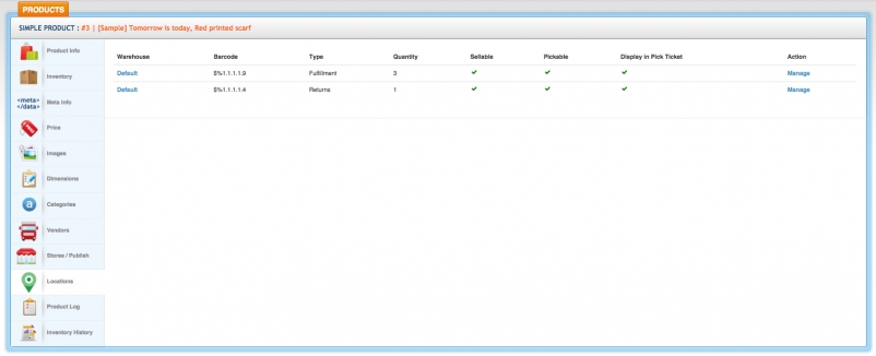 SalesWarp product locations interface - SalesWarp