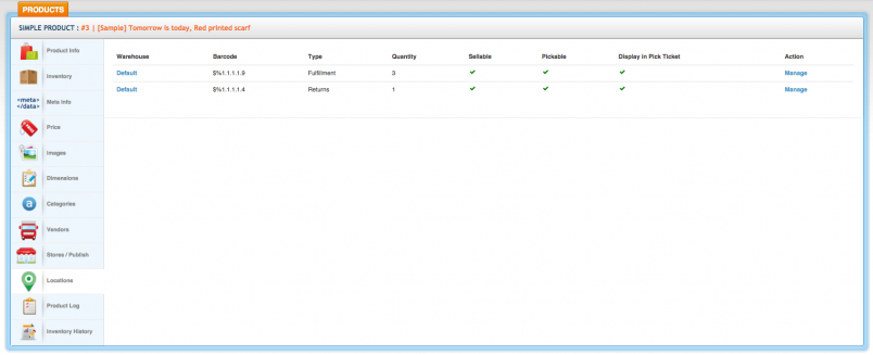 SalesWarp product locations interface - SalesWarp