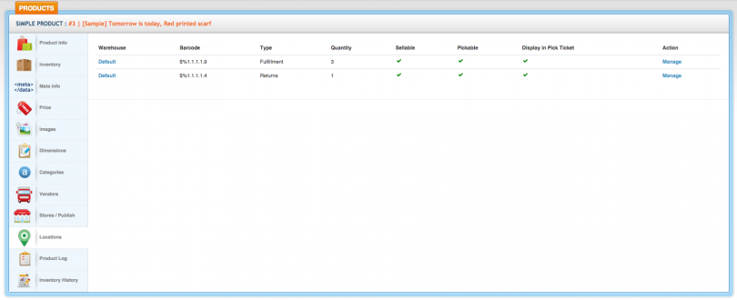 SalesWarp product locations interface - SalesWarp