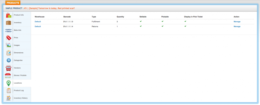 SalesWarp product locations interface - SalesWarp