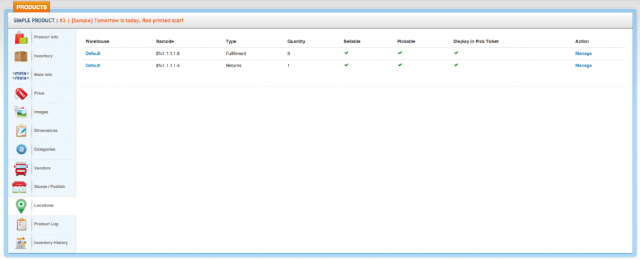SalesWarp product locations interface - SalesWarp