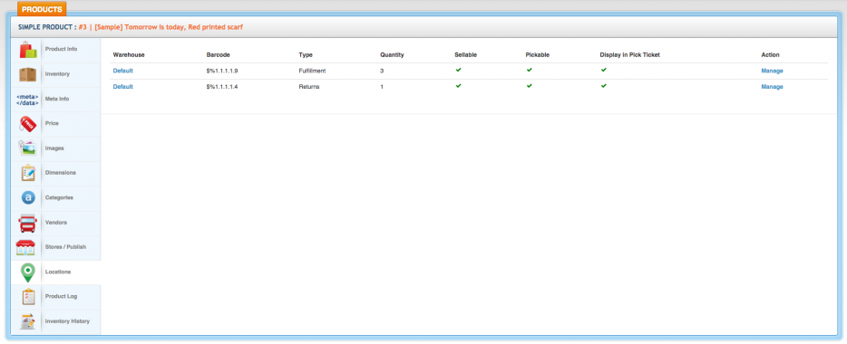 SalesWarp product locations interface - SalesWarp