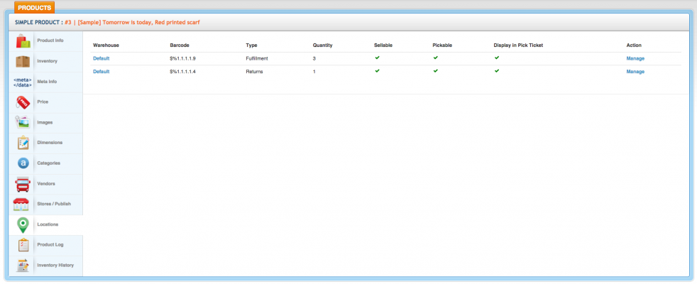 SalesWarp product locations interface - SalesWarp